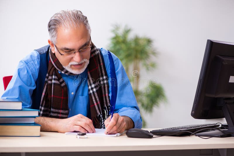 Old Male Author Writing Books Stock Photo - Image of desktop ...