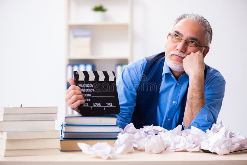Old Male Author Writing Screenplay Stock Image - Image of clapper, film ...