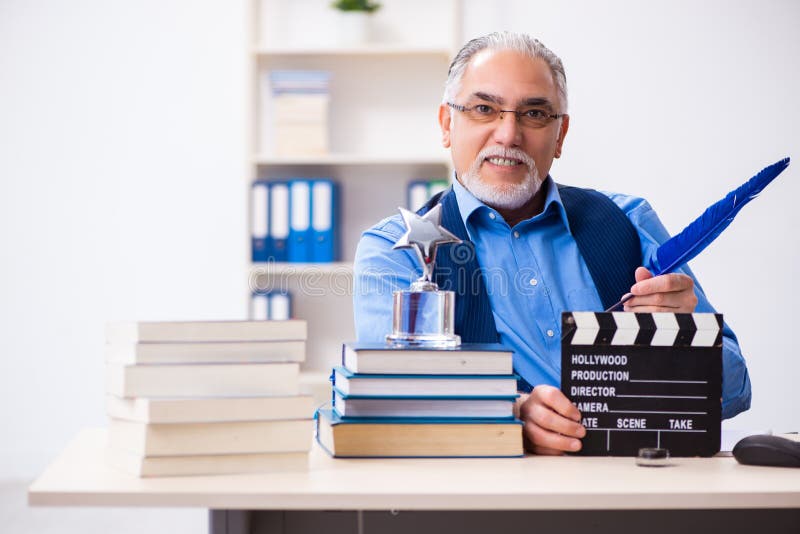 Old Male Author Writing Screenplay Stock Photo - Image of plume, author ...