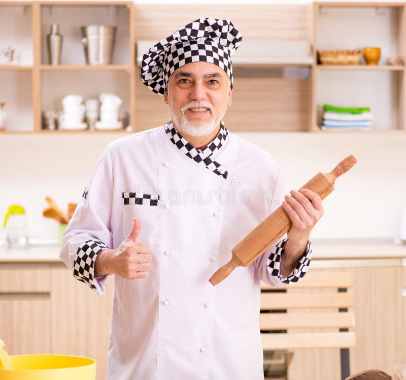 Old Male Baker Working in the Kitchen Stock Photo - Image of kitchen ...