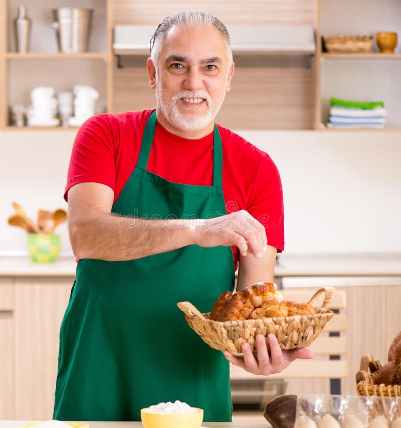 Old Male Baker Working in the Kitchen Stock Photo - Image of bakery ...