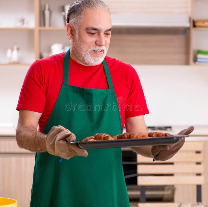 Old Male Baker Working in the Kitchen Stock Photo - Image of bake ...