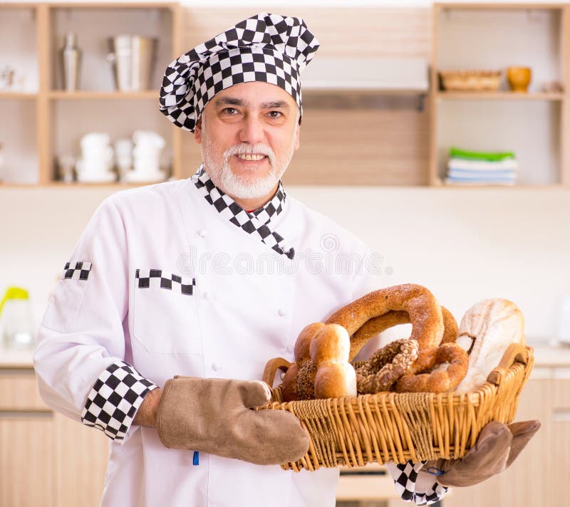 Old Male Baker Working in the Kitchen Stock Image - Image of bake ...