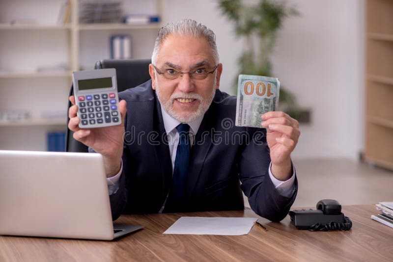 Old Male Bookkeeper Sitting in the Office Stock Image - Image of income ...