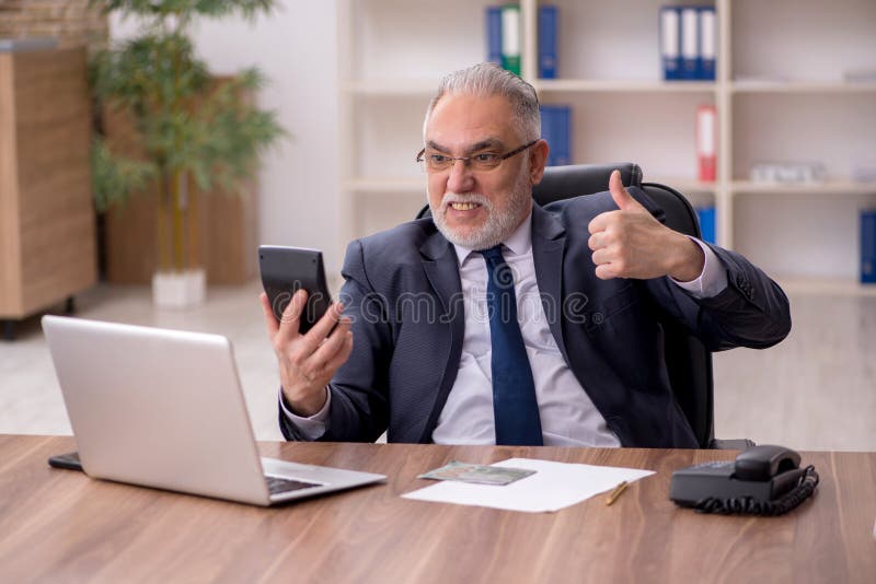 Old Male Bookkeeper Sitting in the Office Stock Photo - Image of debt ...
