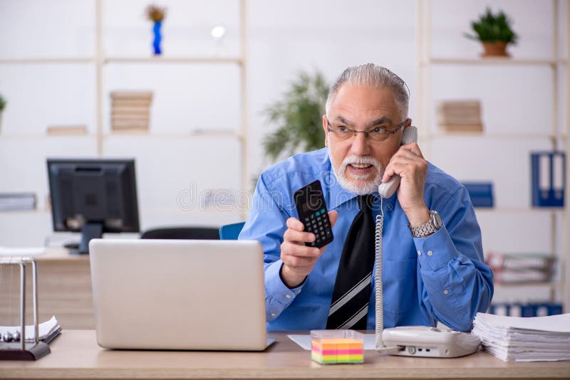 Old Male Bookkeeper Working in the Office Stock Image - Image of work ...