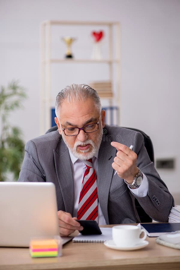 Old Male Bookkeeper Working in the Office Stock Image - Image of ...