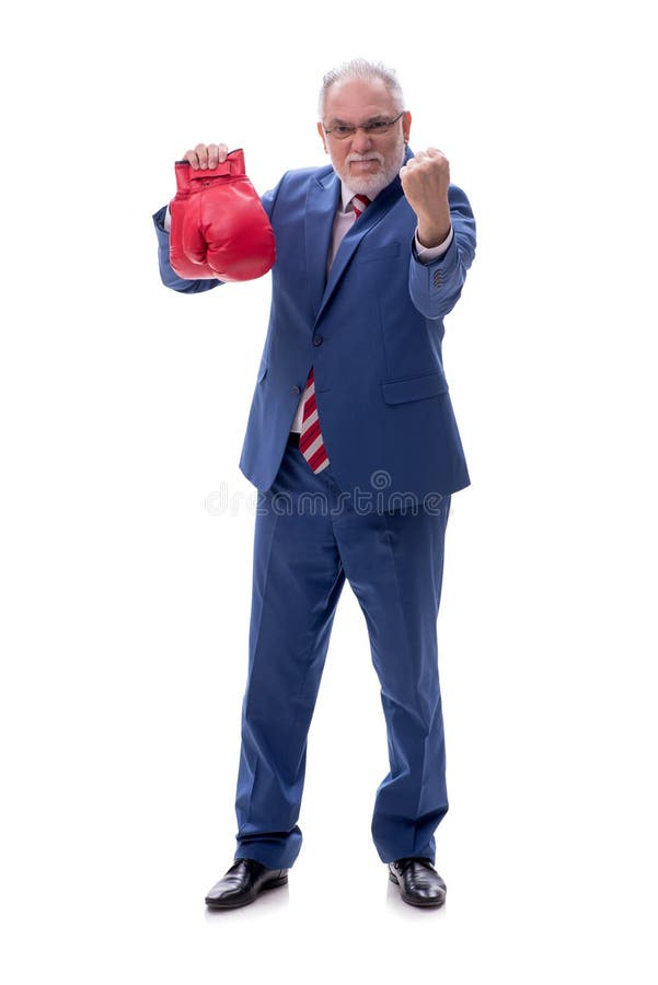 Old Businessman Boxing Isolated on White Stock Photo - Image of ...
