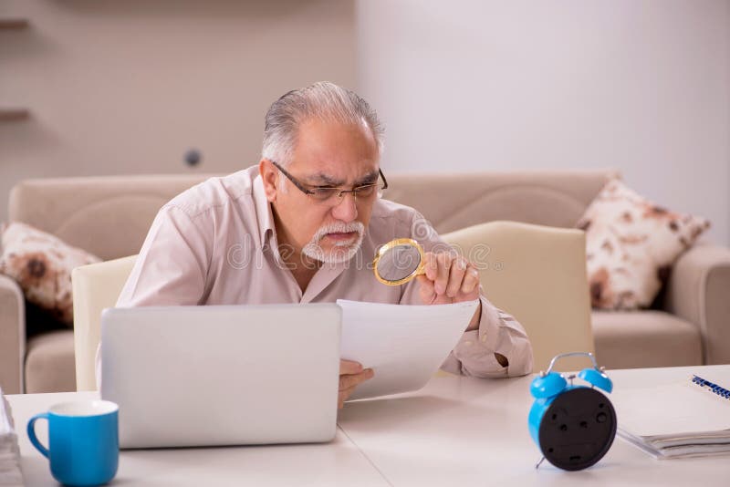 Old Male Boss Employee Working from Home Stock Image - Image of covid19 ...