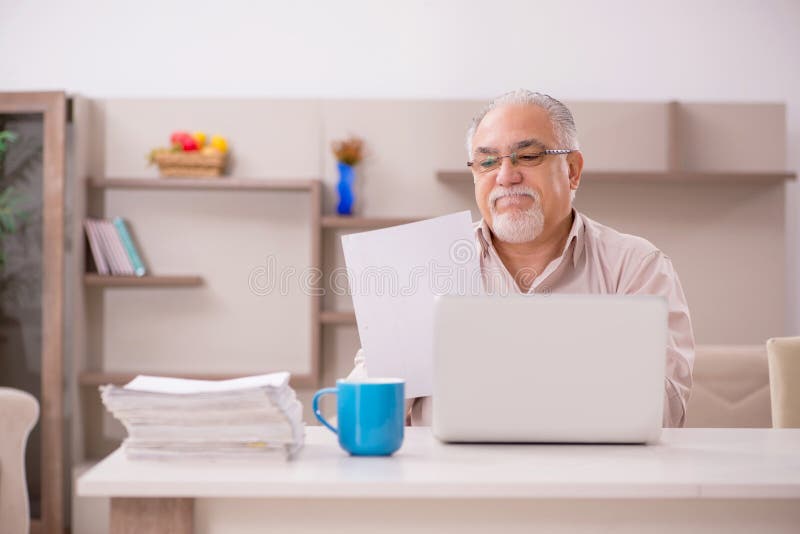 Old Male Boss Employee Working from Home Stock Photo - Image of ...