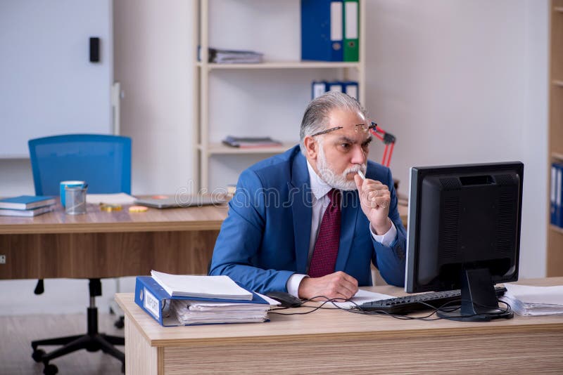 Old Male Boss Employee Working in the Office Stock Image - Image of ...
