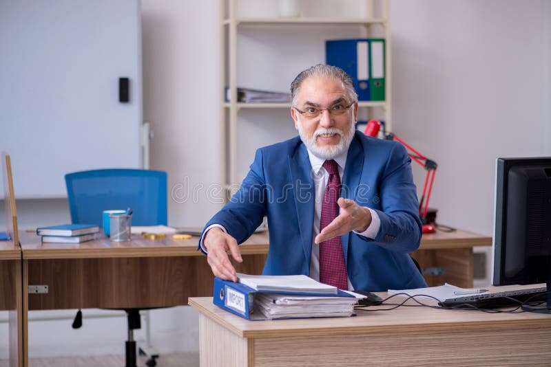 Old Male Boss Employee Working in the Office Stock Image - Image of ...