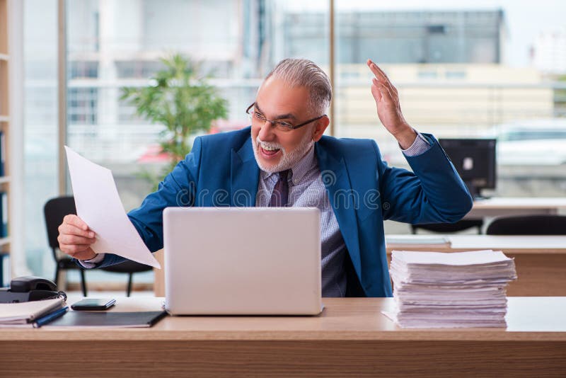 Old Male Boss Employee Working in the Office Stock Photo - Image of ...