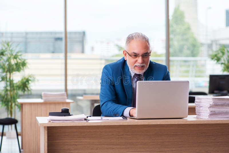 Old Male Boss Employee Working in the Office Stock Image - Image of ...