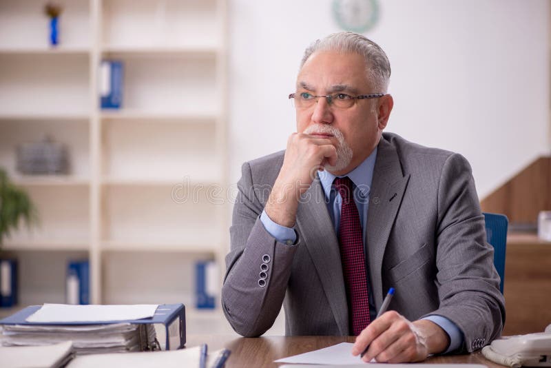 Old Male Boss Employee Working in the Office Stock Image - Image of ...