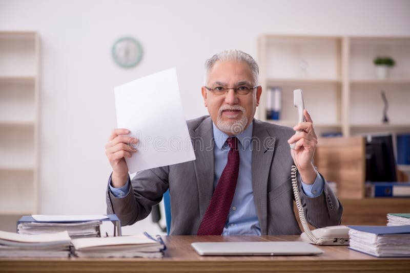 Old Male Boss Employee Working in the Office Stock Image - Image of ...