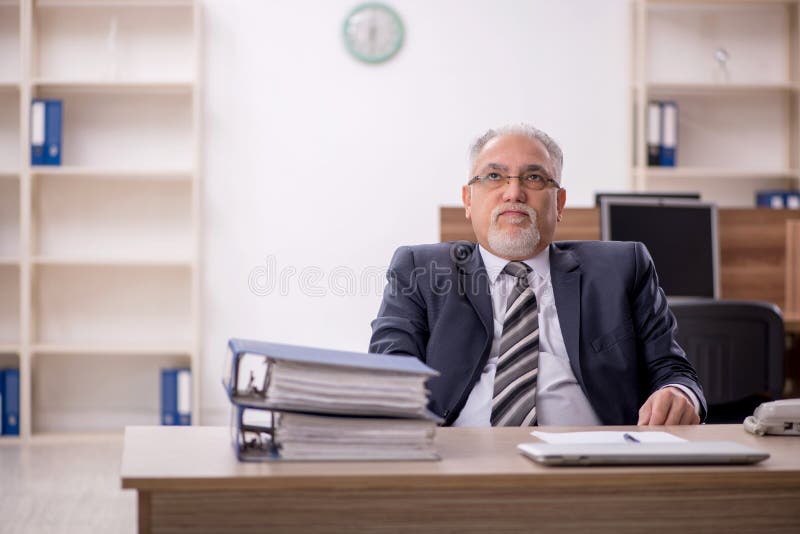 Old Male Boss Employee Working in the Office Stock Image - Image of ...