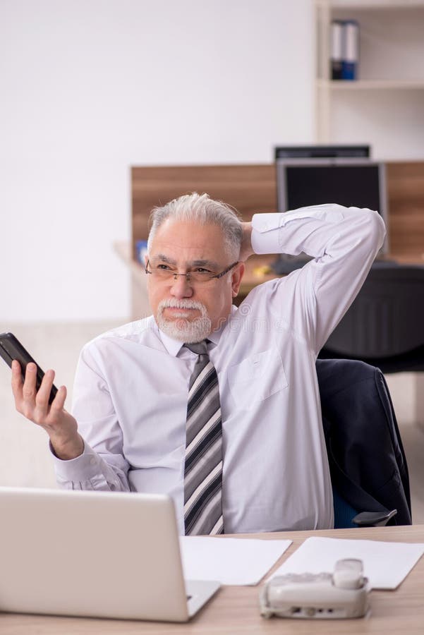Old Male Boss Employee Working in the Office Stock Image - Image of ...