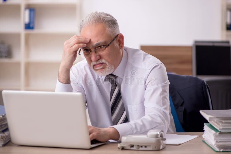 Old Male Boss Employee Working in the Office Stock Image - Image of ...
