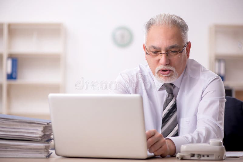 Old Male Boss Employee Working in the Office Stock Image - Image of ...