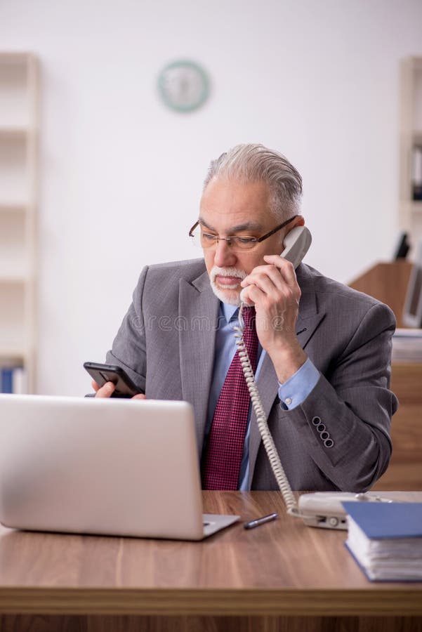 Old Male Boss Employee Working in the Office Stock Photo - Image of ...