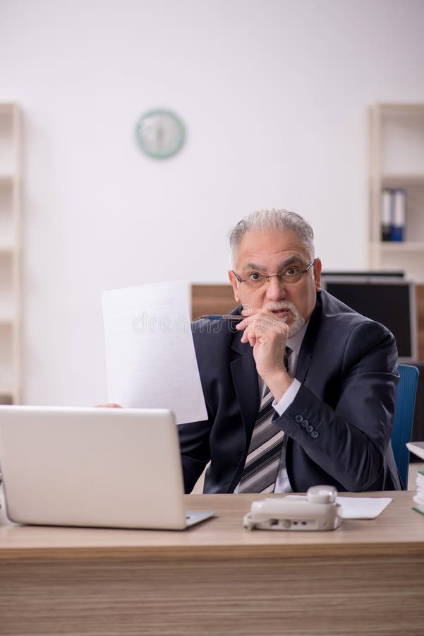 Old Male Boss Employee Working in the Office Stock Image - Image of ...