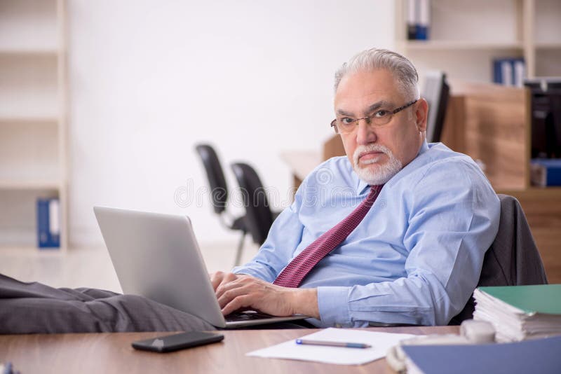 Old Male Boss Employee Working in the Office Stock Image - Image of ...