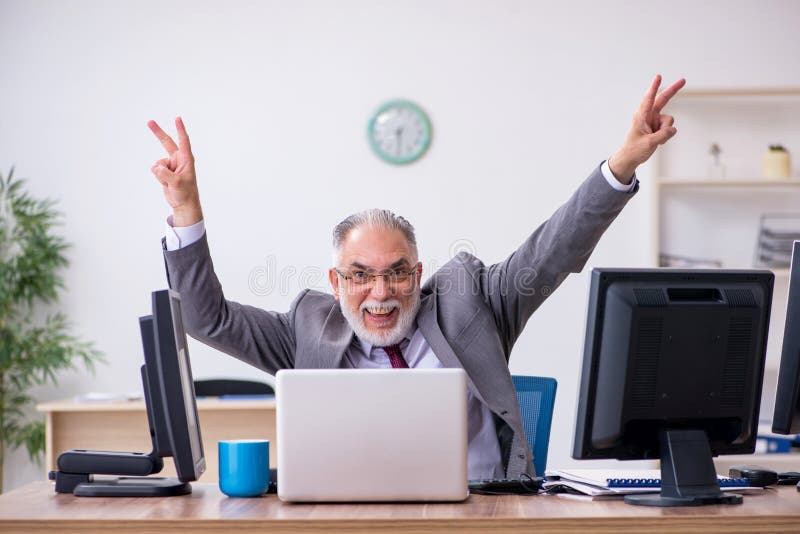 Old Male Boss Sitting at Desktop in the Office Stock Image - Image of ...