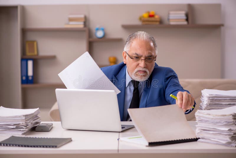 Old Male Boss Working from Home during Pandemic Stock Image - Image of ...
