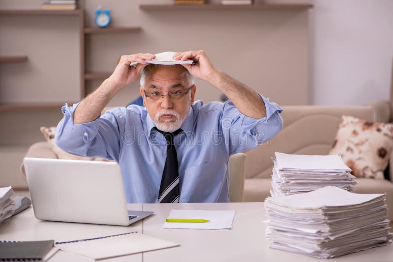 Old Male Boss Working from Home during Pandemic Stock Photo - Image of ...