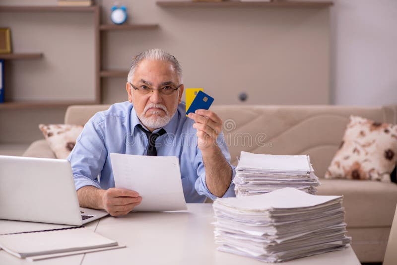 Old Male Boss Working from Home during Pandemic Stock Photo - Image of ...