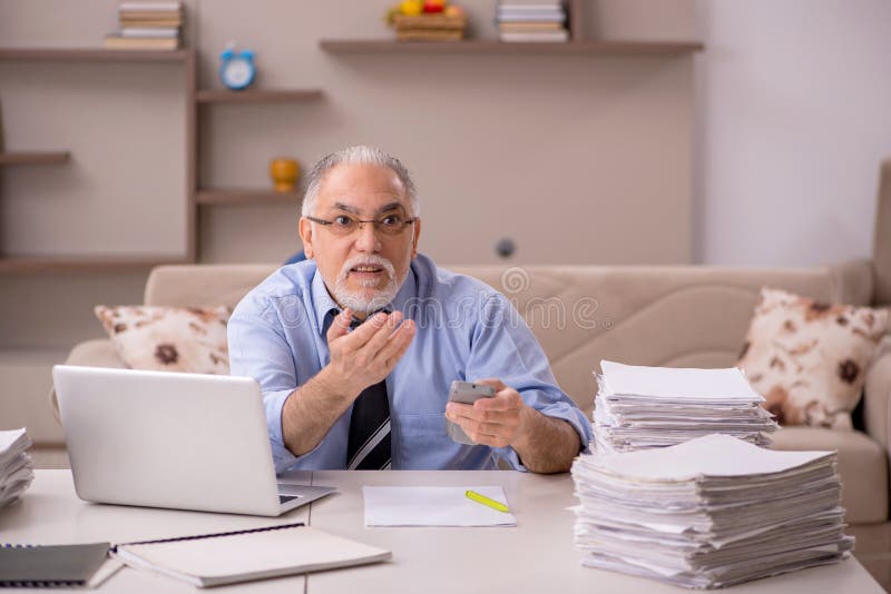 Old Male Boss Working from Home during Pandemic Stock Photo - Image of ...