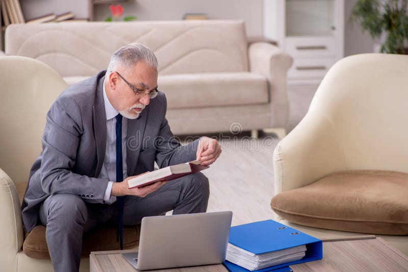 Old Male Boss Working from Home during Pandemic Stock Photo - Image of ...