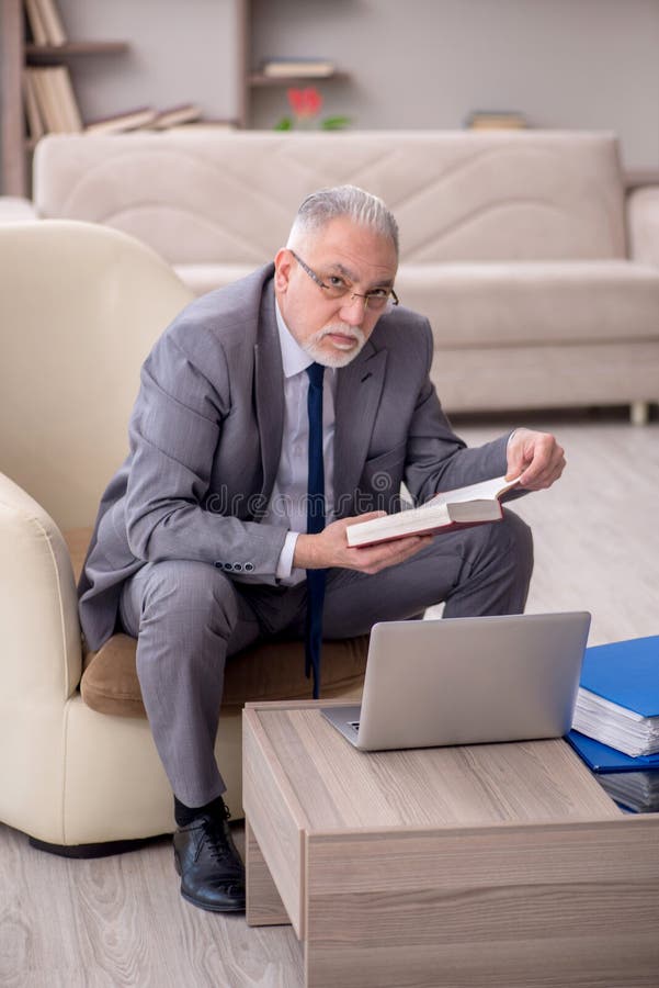 Old Male Boss Working from Home during Pandemic Stock Image - Image of ...