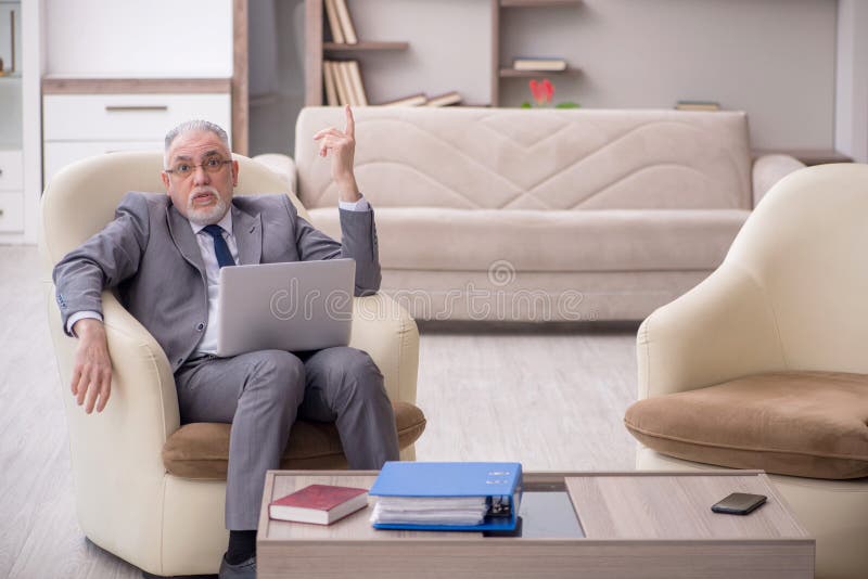 Old Male Boss Working from Home during Pandemic Stock Image - Image of ...