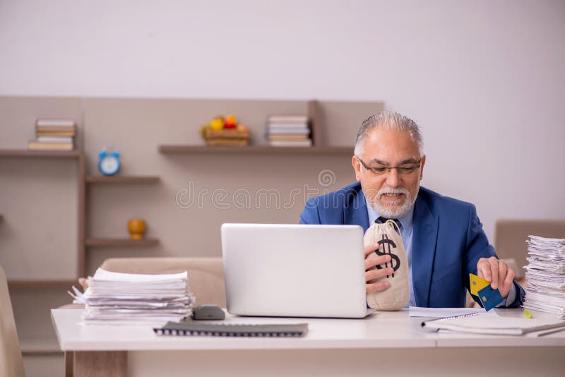 Old Male Boss Working from Home in Remuneration Concept Stock Photo ...