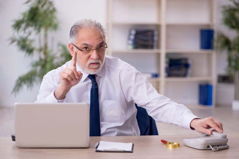 Old Male Boss Working at Workplace Stock Photo - Image of accountant ...