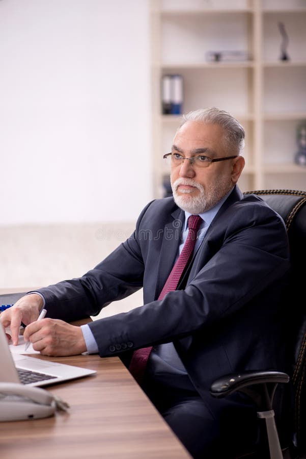 Old Male Boss Working at Workplace Stock Image - Image of busy ...