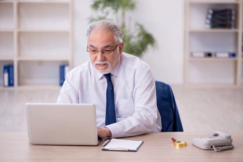 Old Male Boss Working at Workplace Stock Image - Image of analyst ...