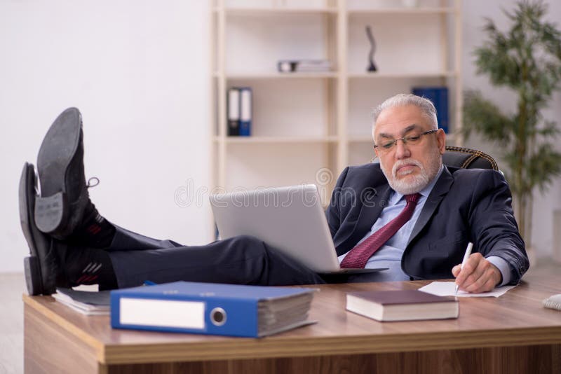 Old Male Boss Working at Workplace Stock Image - Image of accounting ...