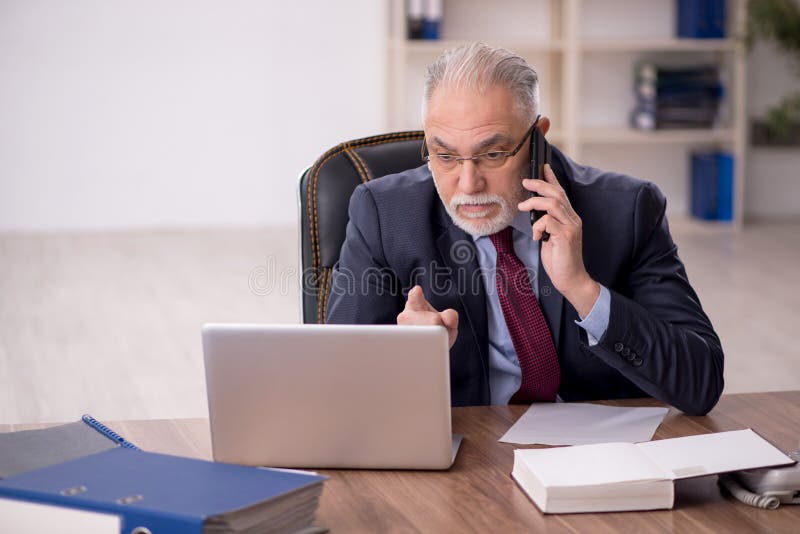 Old Male Boss Working at Workplace Stock Photo - Image of manager ...