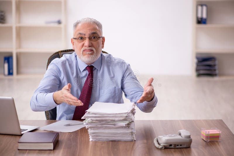 Old Male Boss Working at Workplace Stock Image - Image of reporting ...