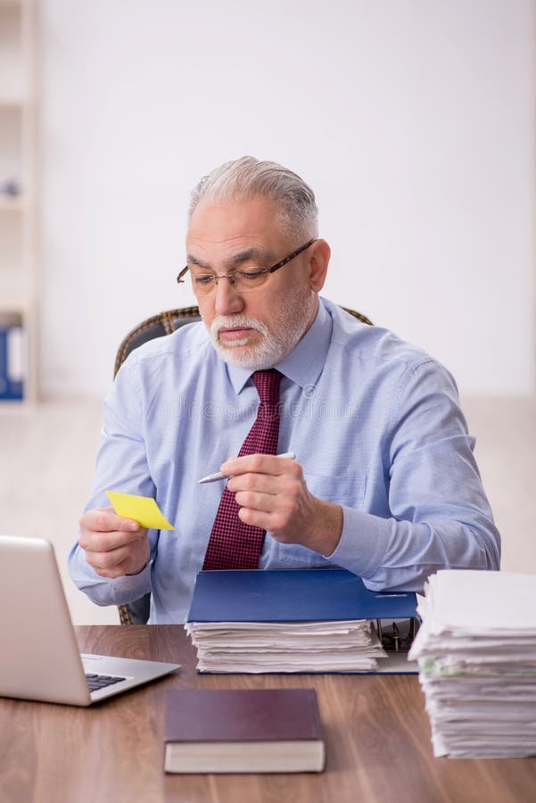 Old Male Boss Working at Workplace Stock Image - Image of plan ...