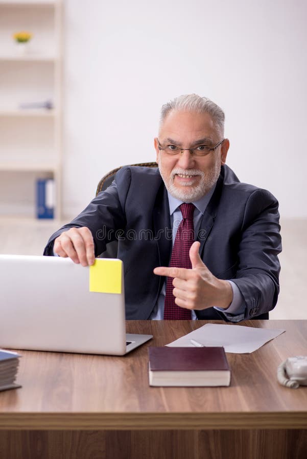 Old Male Boss Working at Workplace Stock Image - Image of list, lean ...