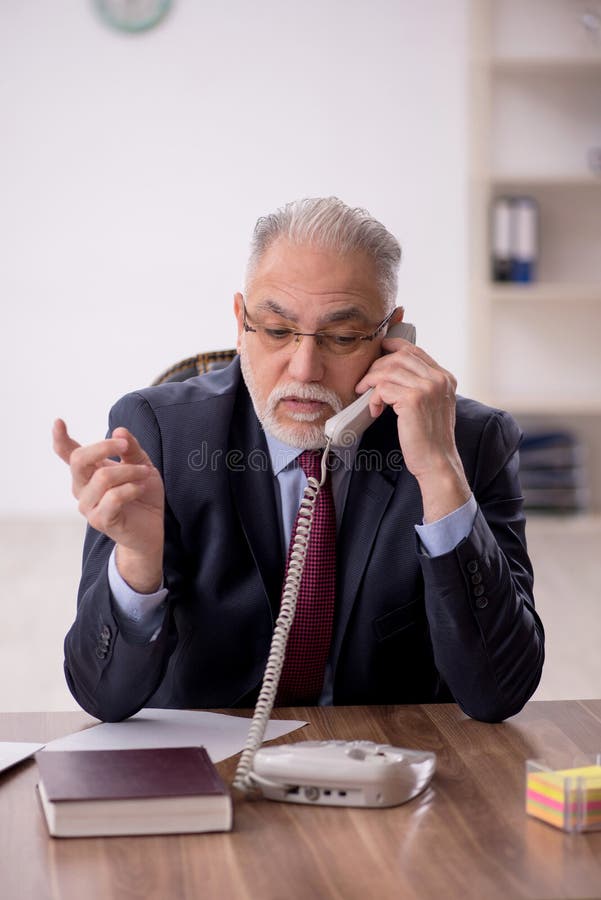 Old Male Boss Working at Workplace Stock Photo - Image of pile ...