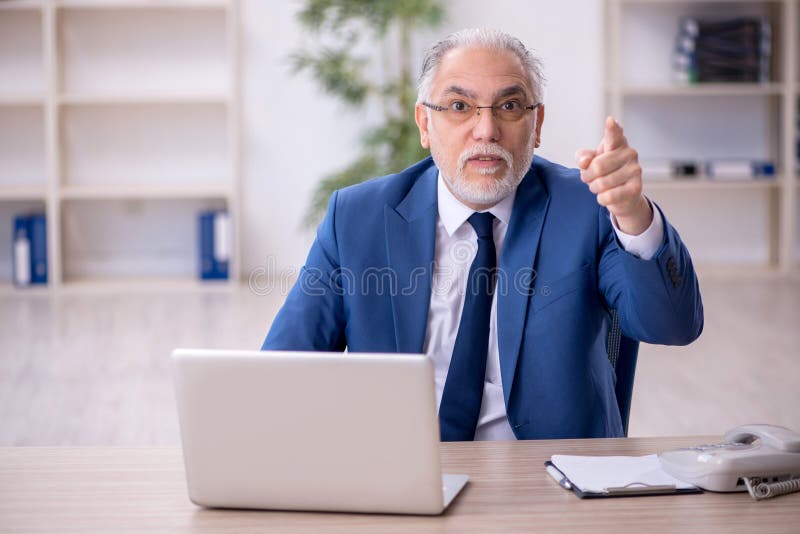 Old Male Boss Working at Workplace Stock Photo - Image of workaholic ...