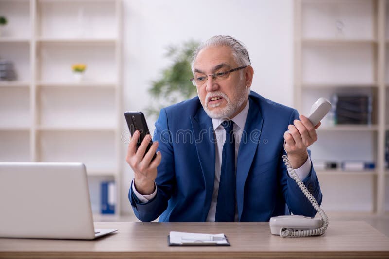 Old Male Boss Working at Workplace Stock Photo - Image of internet ...