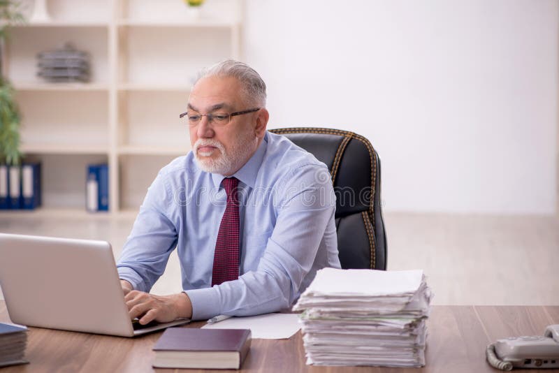 Old Male Boss Working at Workplace Stock Image - Image of accounting ...