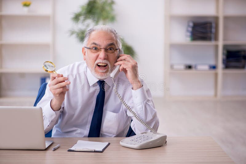 Old Male Boss Working at Workplace Stock Image - Image of auditor ...