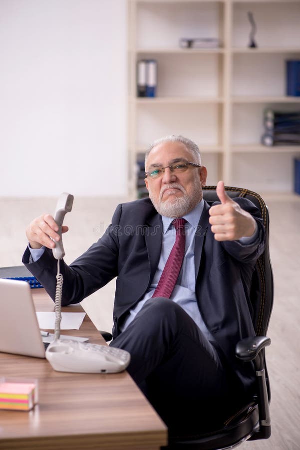 Old Male Boss Working at Workplace Stock Image - Image of paperwork ...